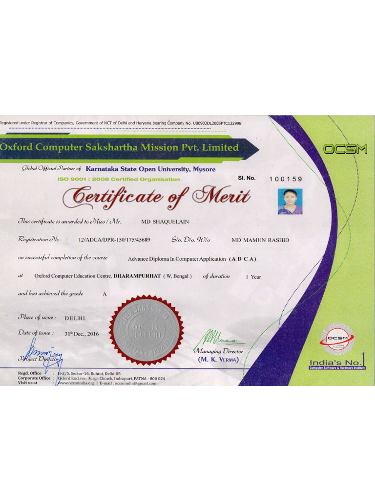 OCSM Certificate | PDF