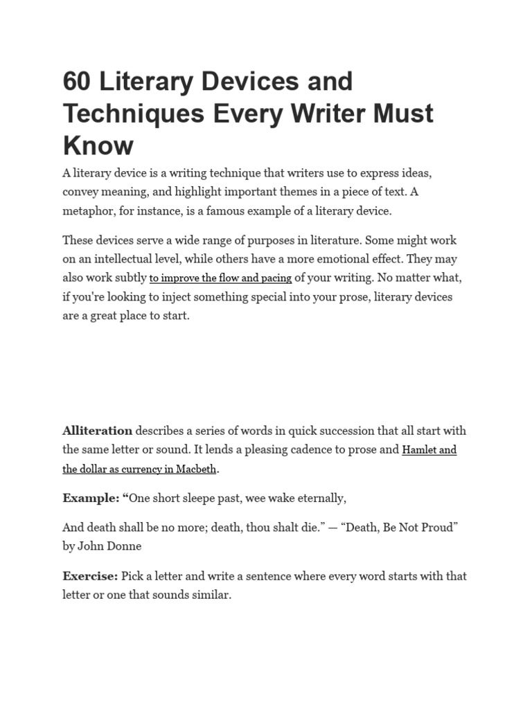 60 Literary Devices and Techniques Every Writer Must Know | PDF ... 60 Literary Devices and Techniques Every Writer Must Know | PDF ...