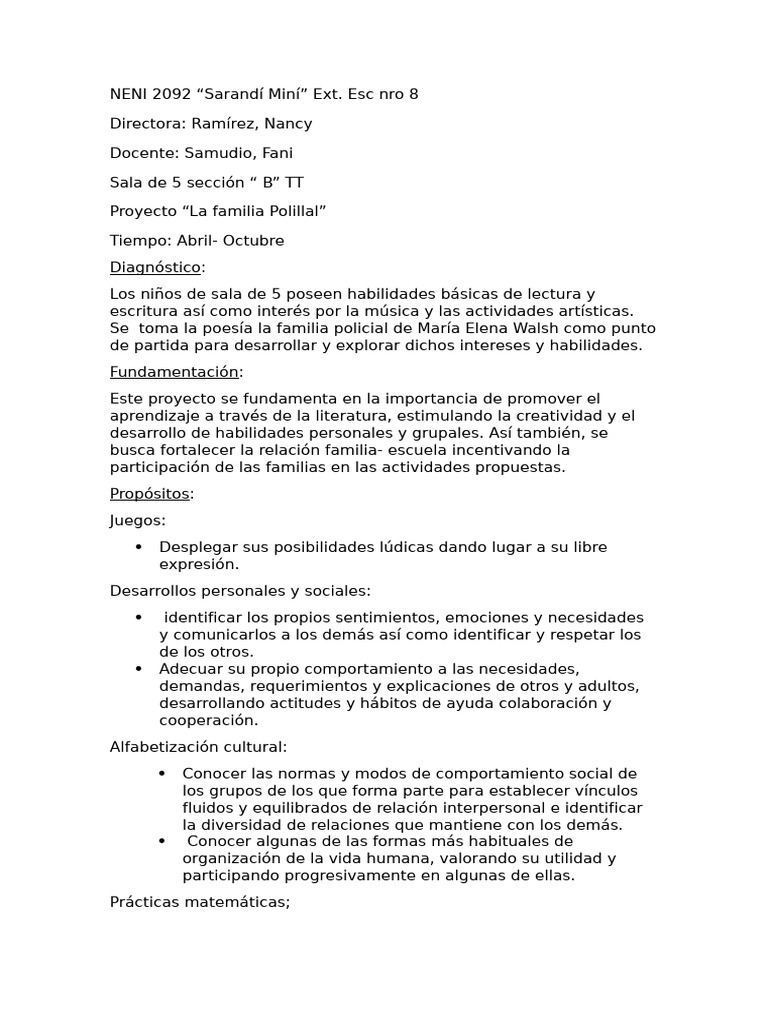 Proyecto La Familia Polillal | PDF | Aprendizaje | Literatura