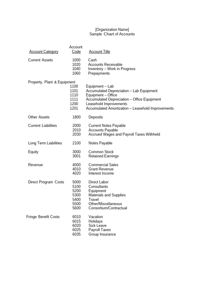 Chart of Accounts Sample | PDF
