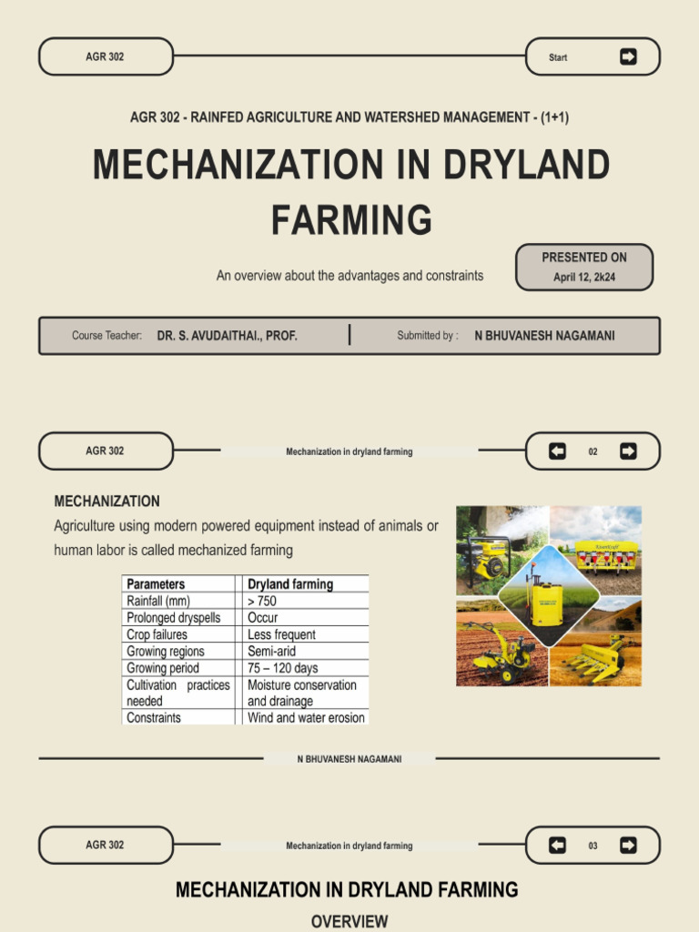 AGR 302 - Mechanization in Dryland Agriculture | PDF