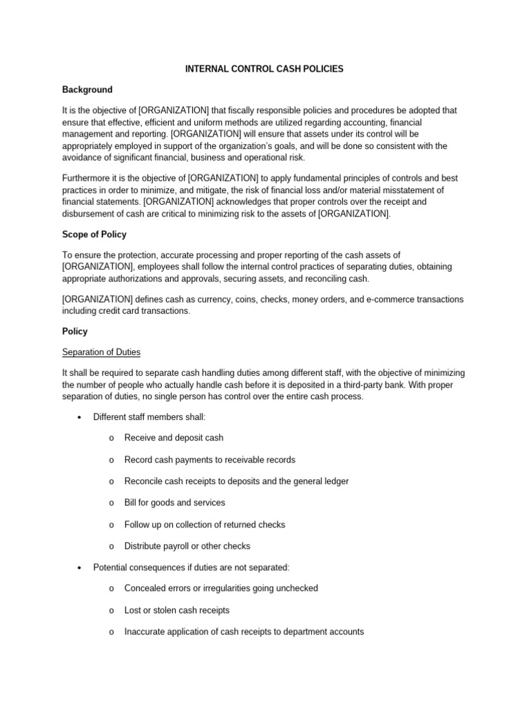 Internal Control Cash Policy | PDF | Cash | Internal Control
