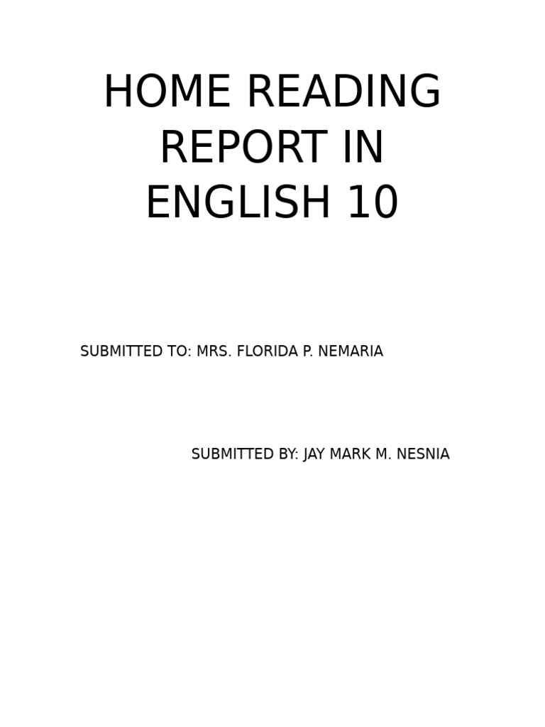 Home Reading Report in English 10 | PDF