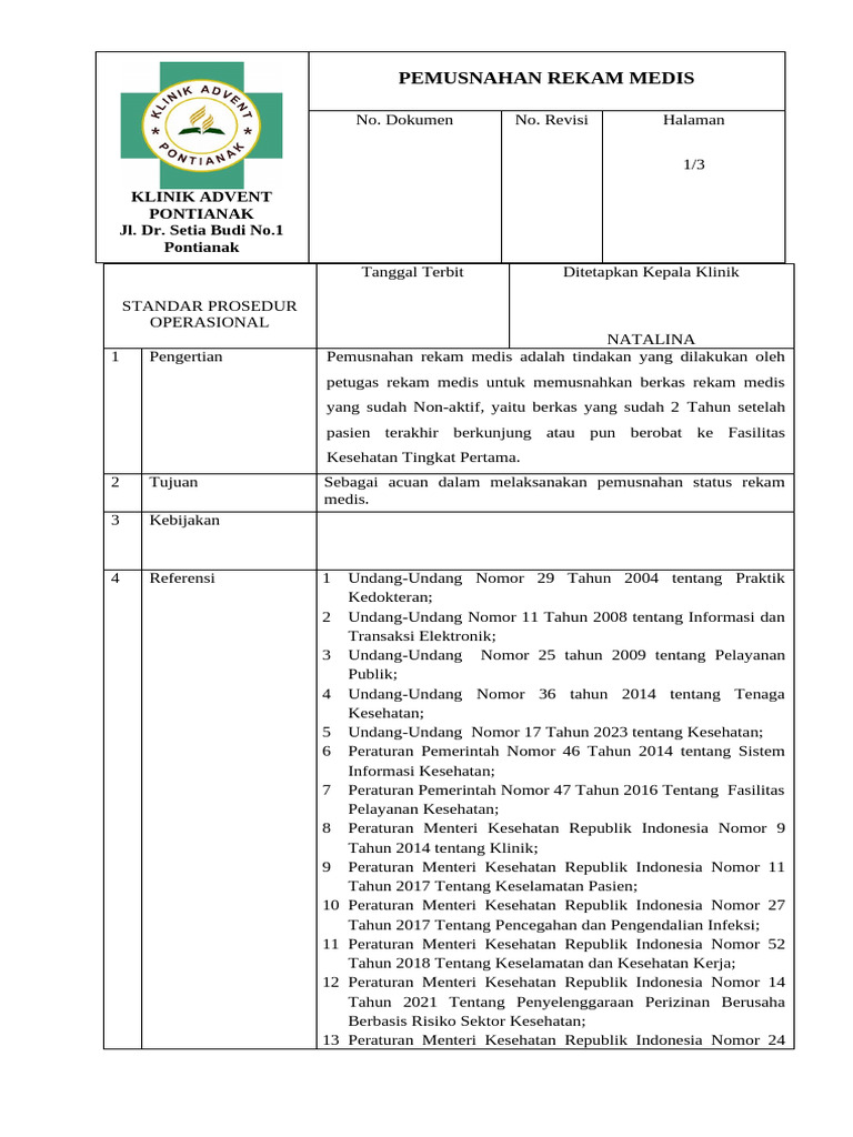 SPO PEMUSNAHAN REKAM MEDIS | PDF