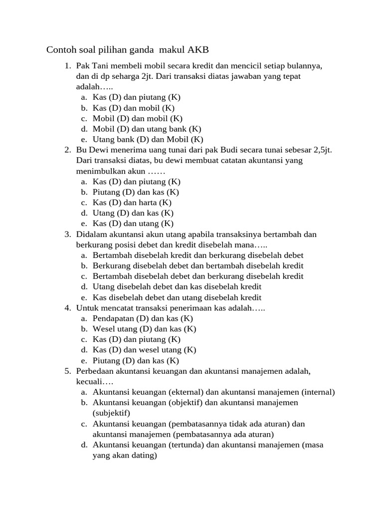Contoh Soal Pilihan Ganda Makul AKB | PDF