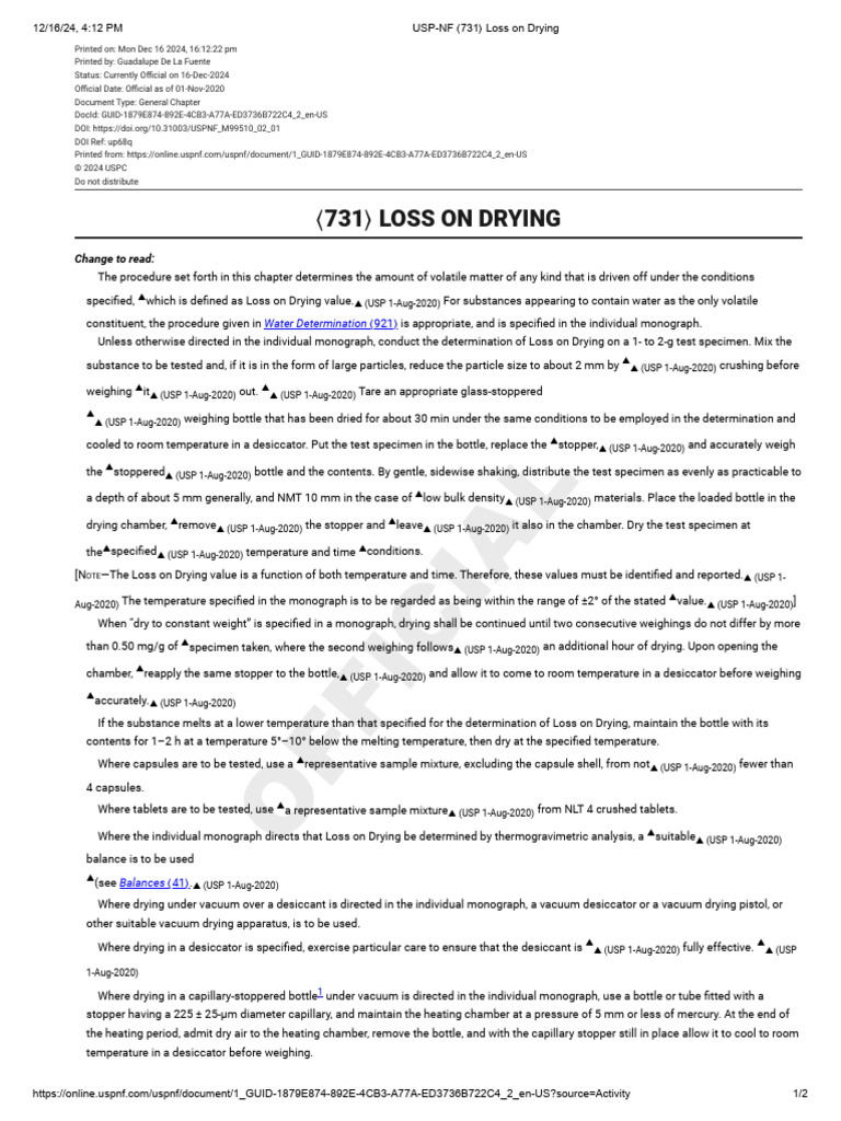 USP-NF 〈731〉 perd secado USP | PDF | Temperature | Tablet (Pharmacy)