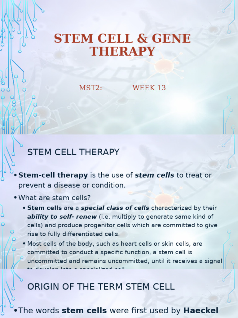 MST2 Week13 Gene Therapy (Stem Cells) | PDF | Stem Cell | Cell Potency