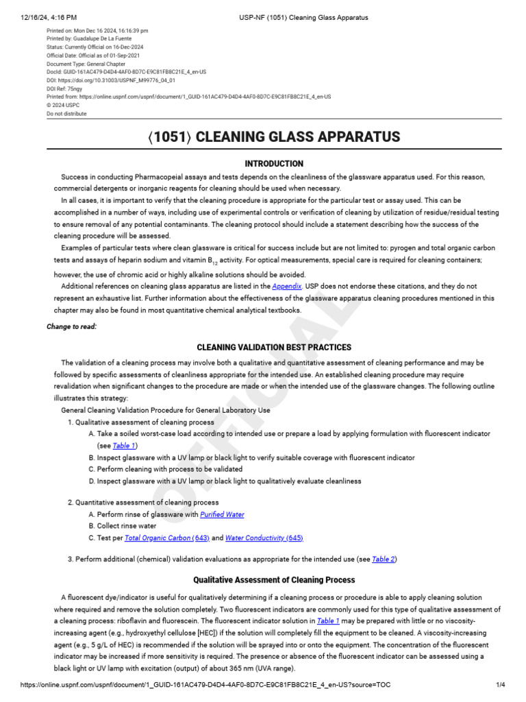 USP-NF 〈1051〉 Cleaning Glass Apparatus | PDF | Sterilization ...