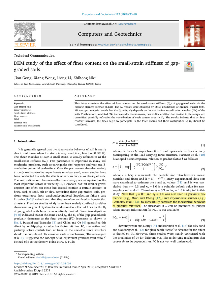 DEM Study of The Effect of Fines Content On The Small-Strain Stiffness ...