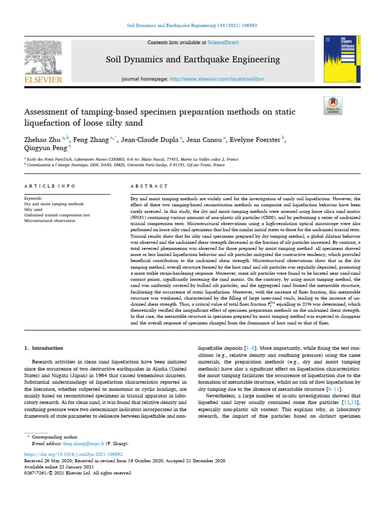 Assessment of Tamping-Based Specimen Preparation Methods On Static ...