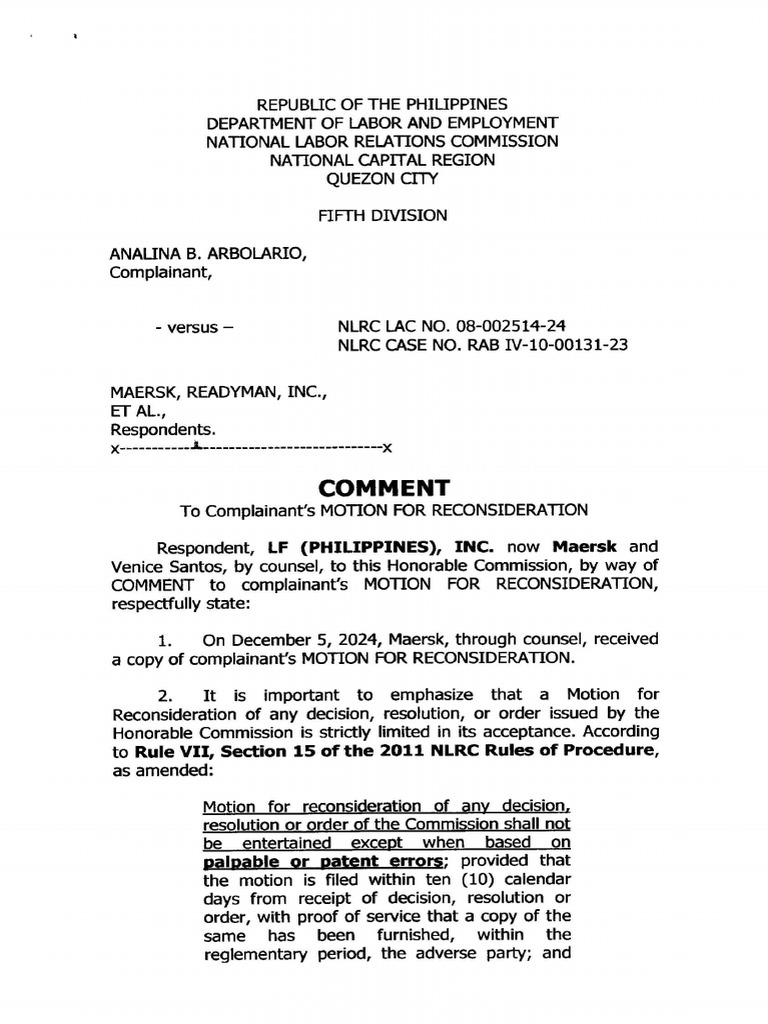 Comment Readyman v Arbolario 8dec24 | PDF