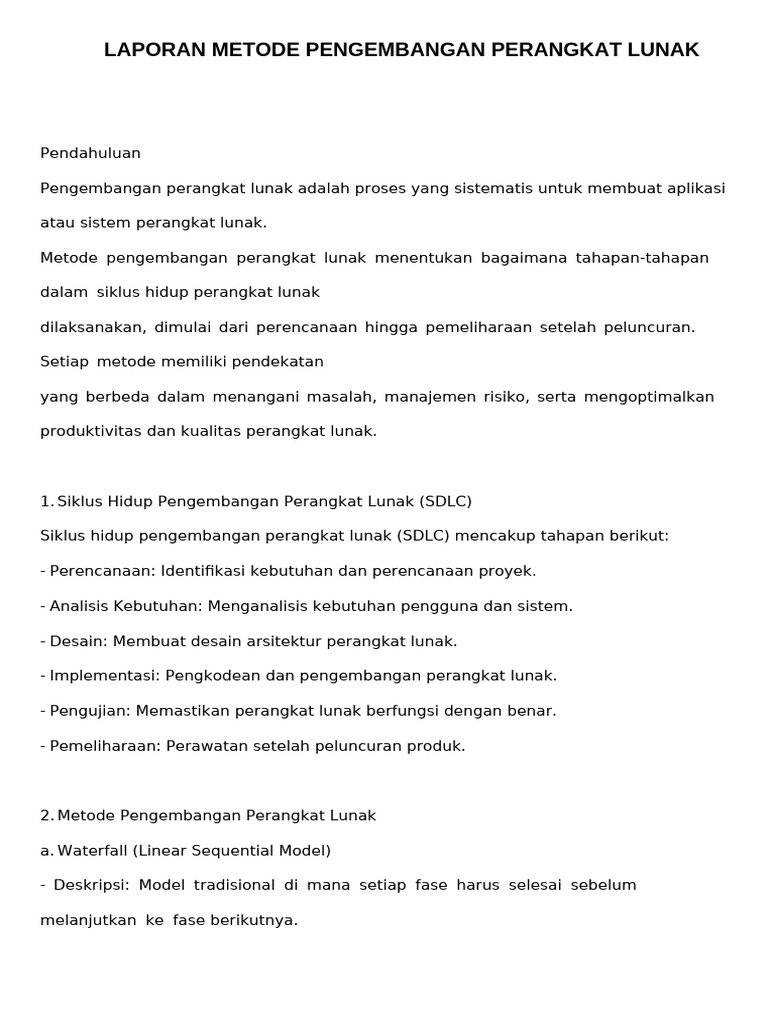 Laporan Metode Pengembangan Perangkat Lunak | PDF