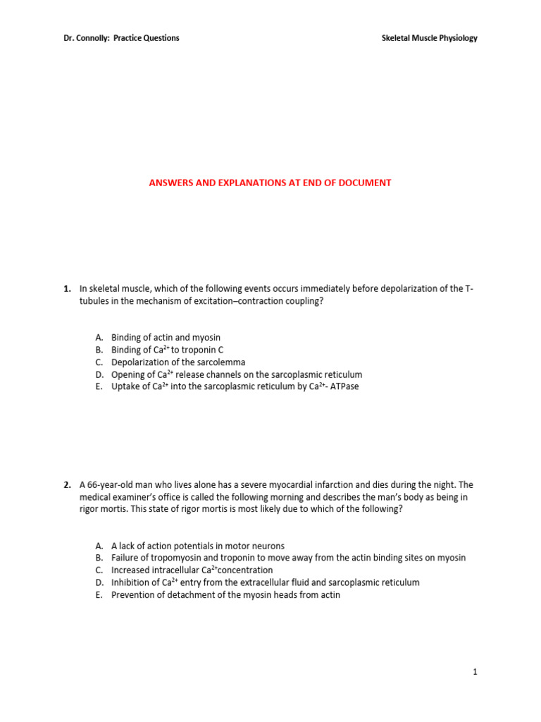 Practice Qu Skeletal Muscle Fall 2021 | PDF | Muscle Contraction ...