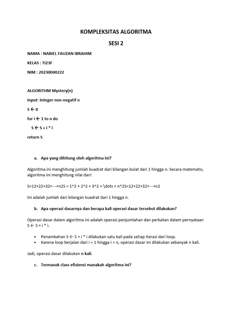 Nabiel Fauzan - Kompleksitas Algoritma Sesi 2 | PDF