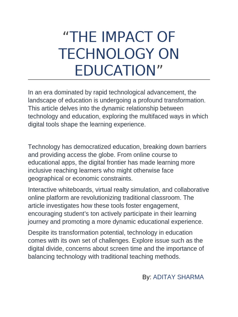 The Impact of Technology On EDUCATION | PDF