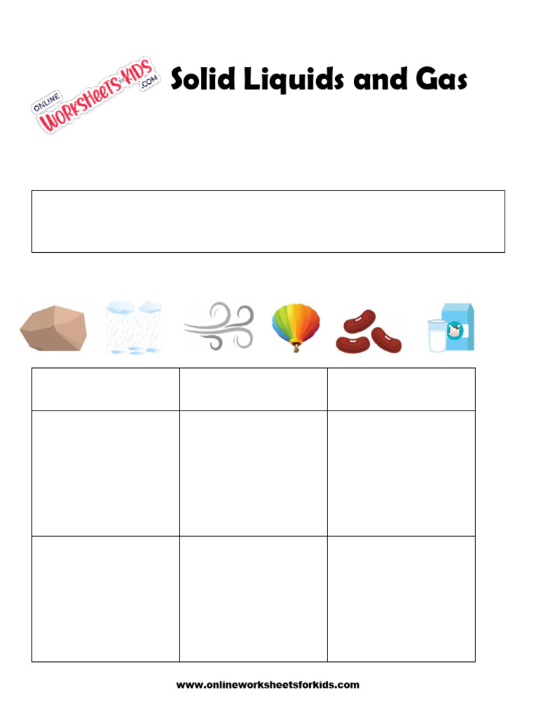 Solid Liquids and Gas Worksheet For Grade 1-1 | PDF