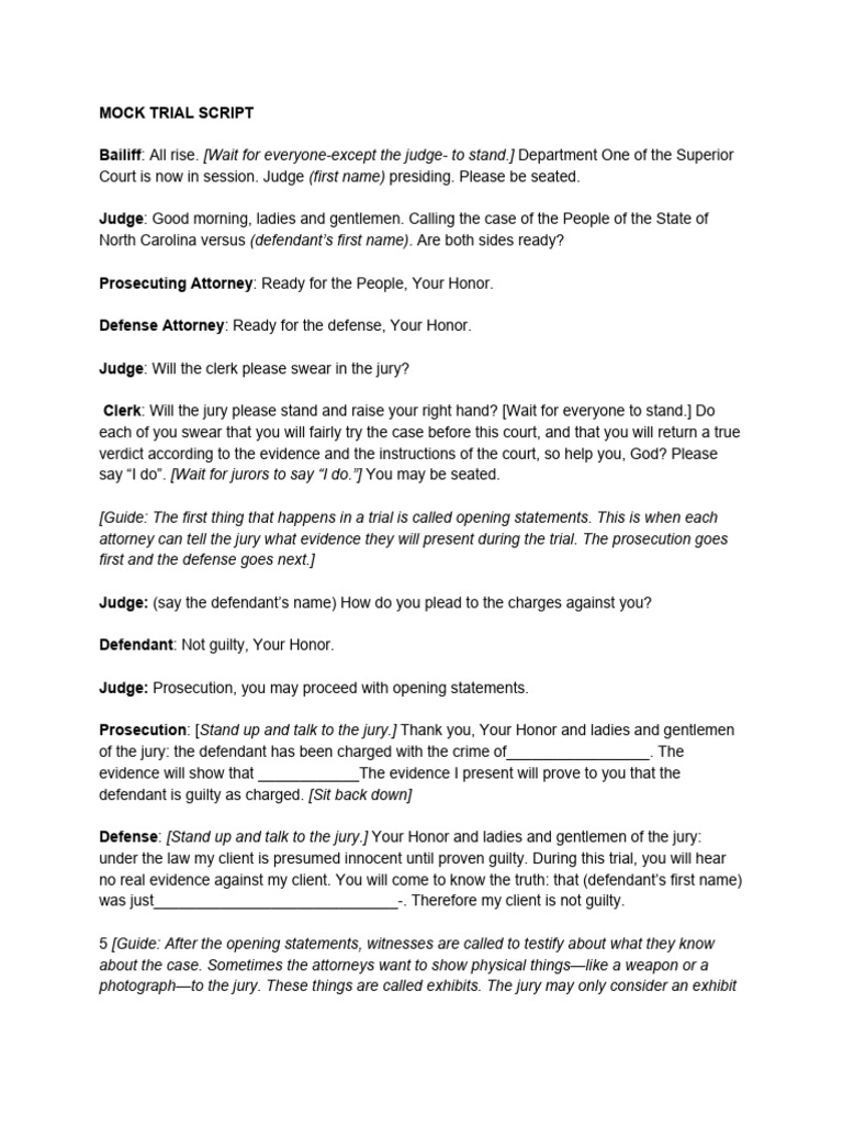 Mock Trial Script Criminal Case | PDF | Witness | Reasonable Doubt