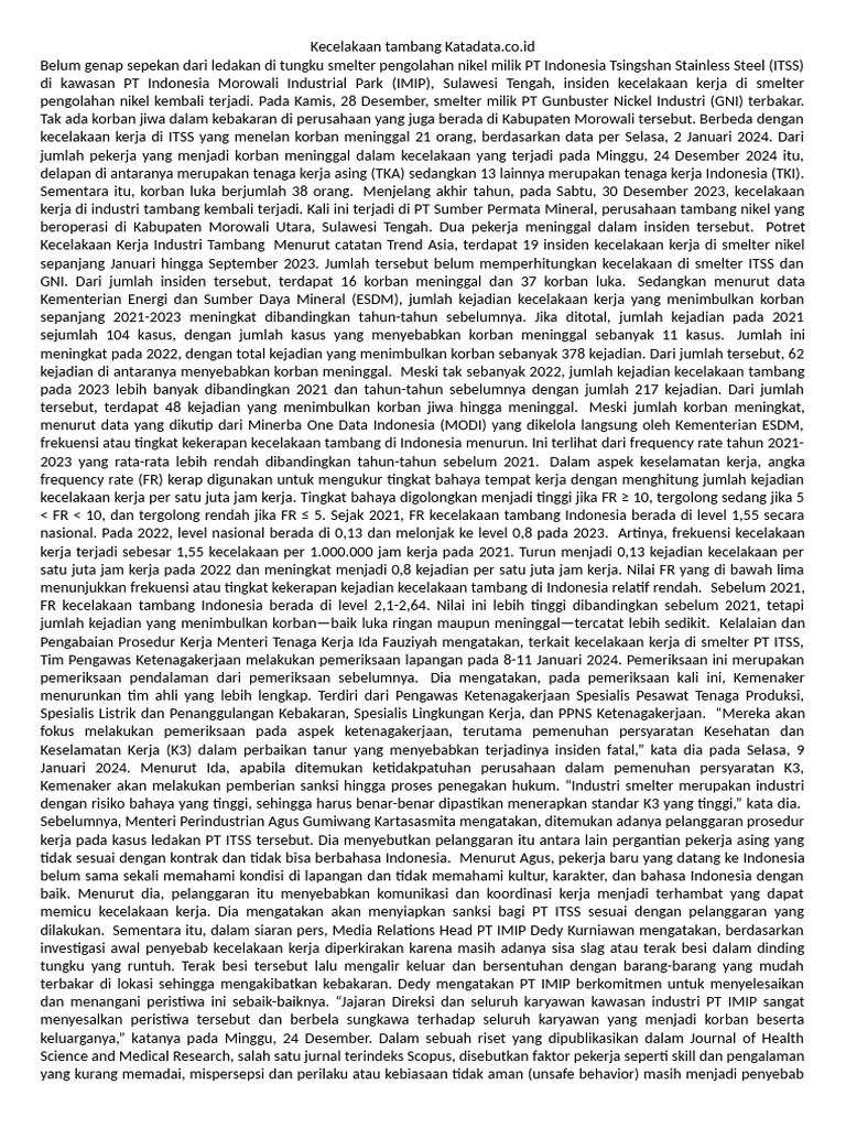 Kecelakaan Tambang Katadata | PDF