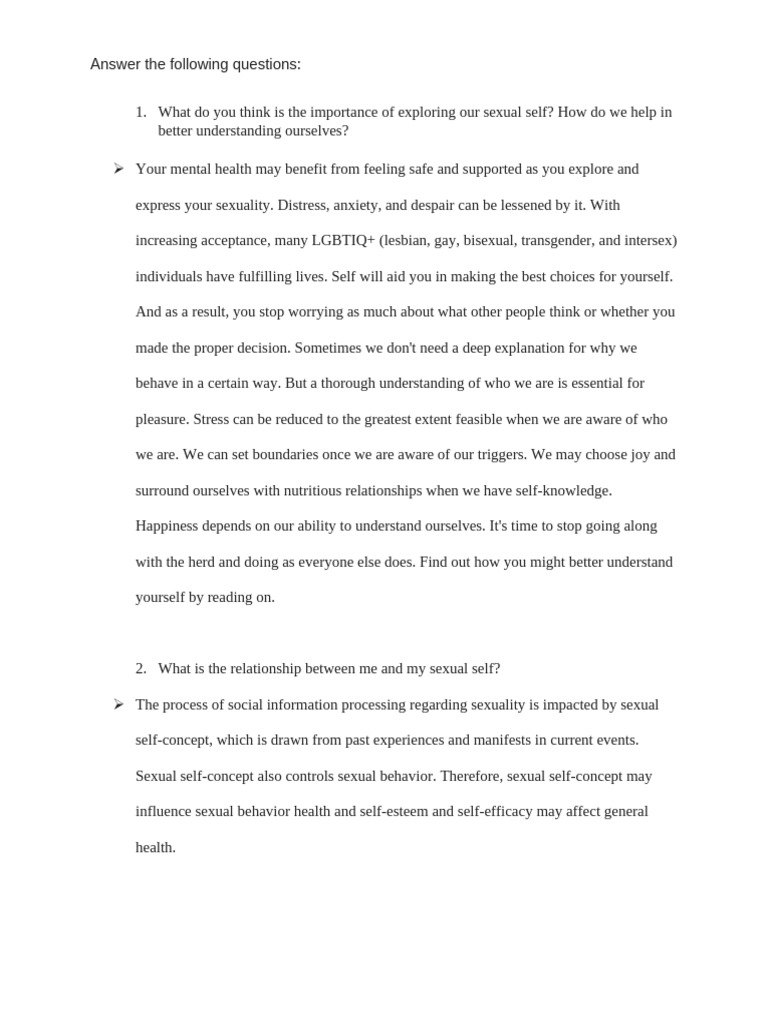 Seatwork # 1 Sexual Self (Midterm) | PDF | Self Concept | Shame