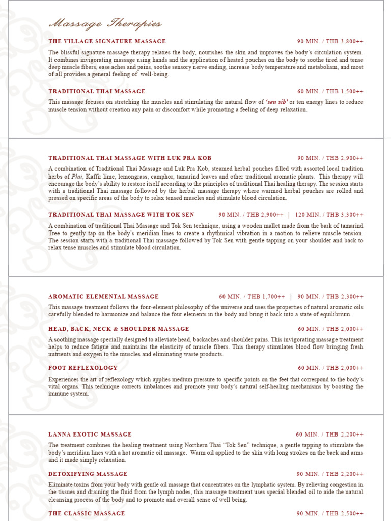 The_Village_Spa_Menu | PDF | Massage