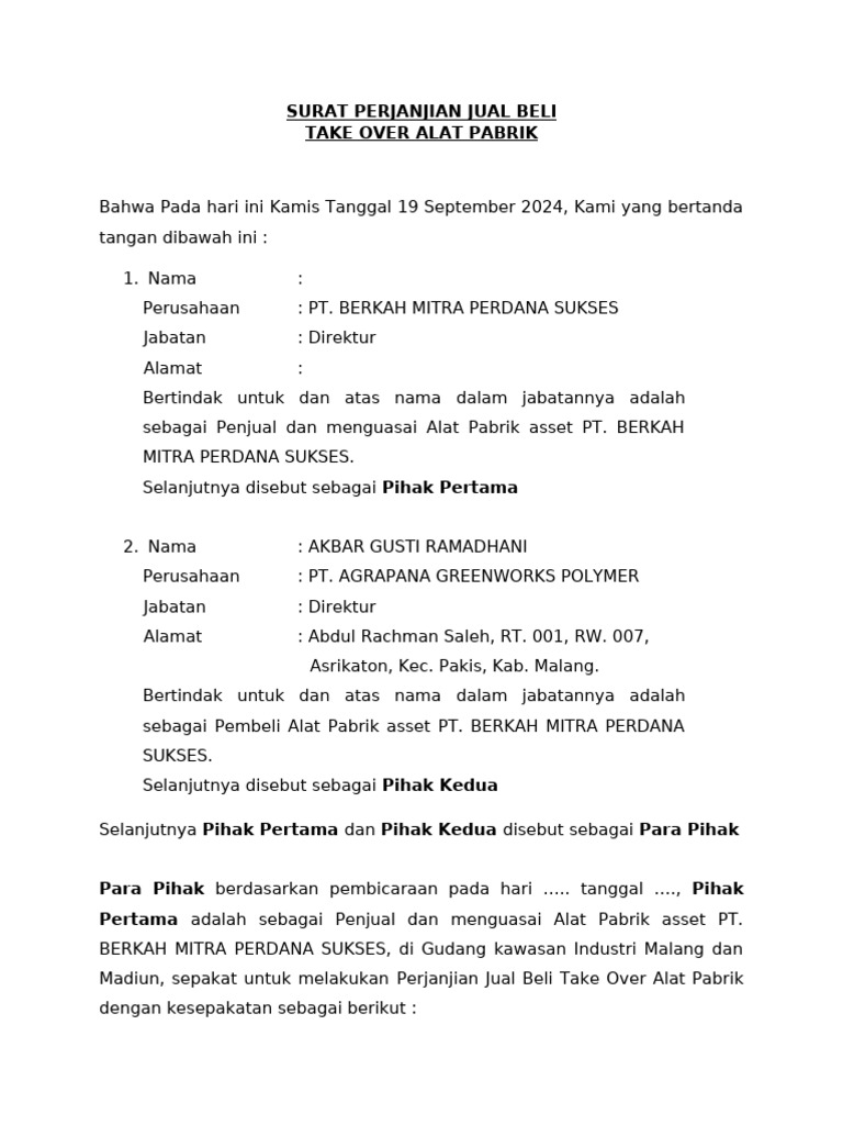 Surat Perjanjian Jual Beli Agp | PDF