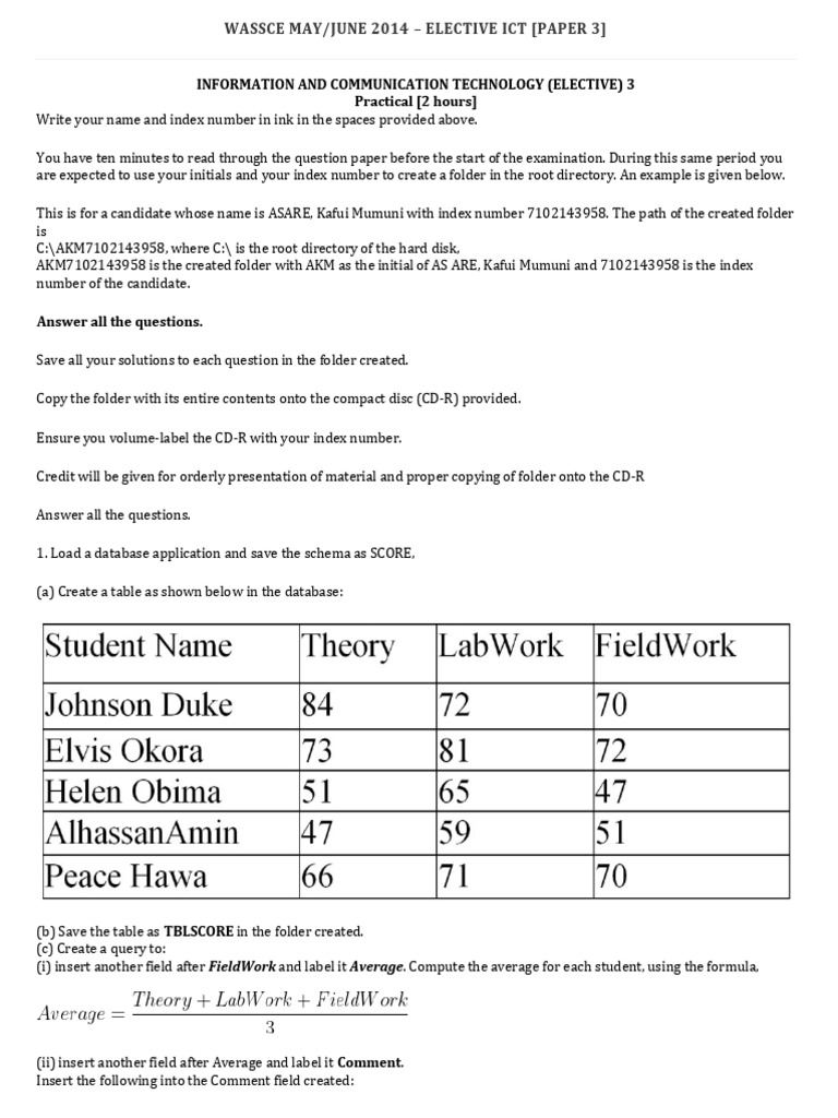 WASSCE 2014 Elective ICT Practical | PDF | Database Index | Directory ...