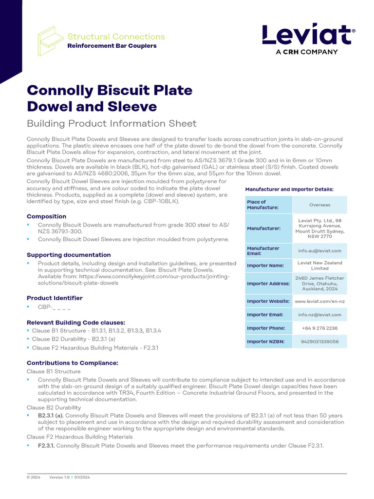 NZ-BPIR_Connolly-Biscuit-Plate-Dowel-Sleeve_01_24_v1.0 | PDF | Building ...