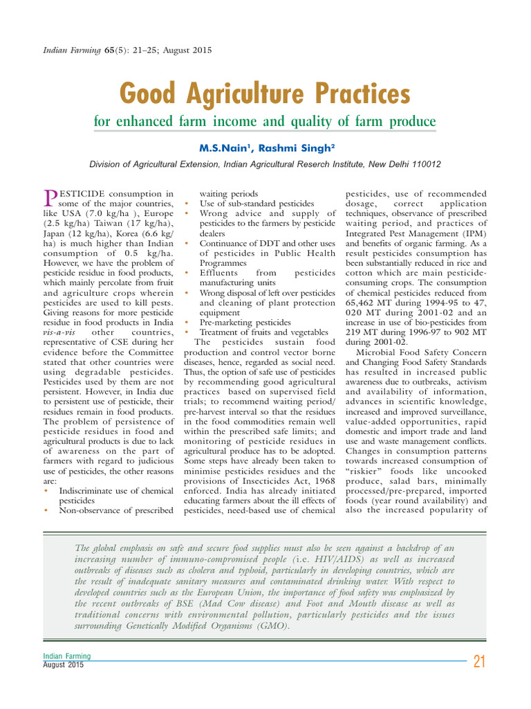 Good Agricultural Practices for India | PDF | Agriculture | Pesticide