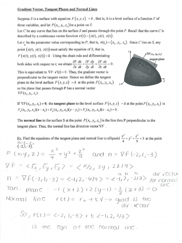 Gradient+Vector+Tangent+Planes+and+Normal+Lines Key | PDF