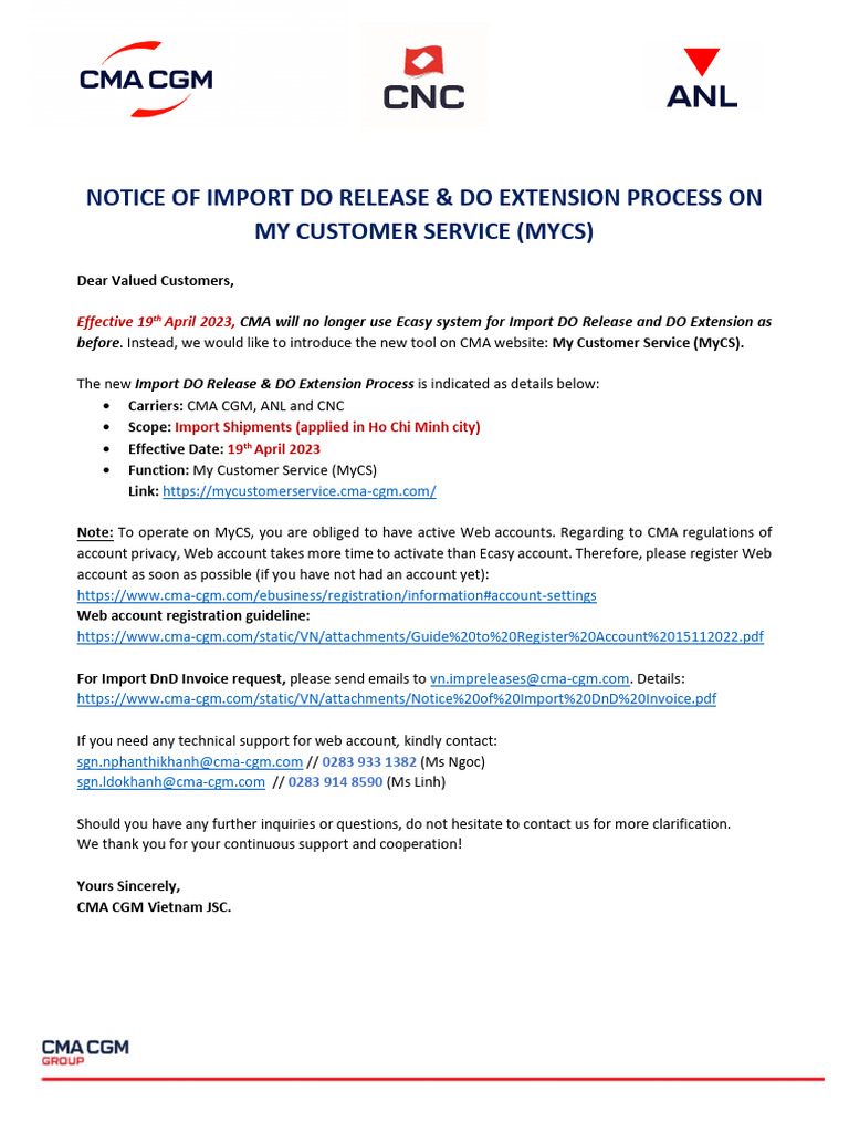 Notice of Import Do Release Do Extension Process On Mycs 06-04 | PDF