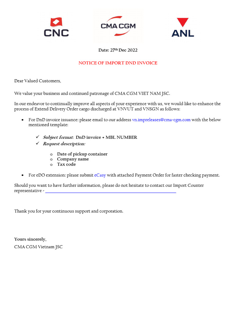Notice of Import DND Invoice | PDF