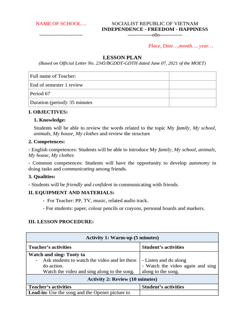 67.end of Semester 1 Review | PDF | Vocabulary | Learning