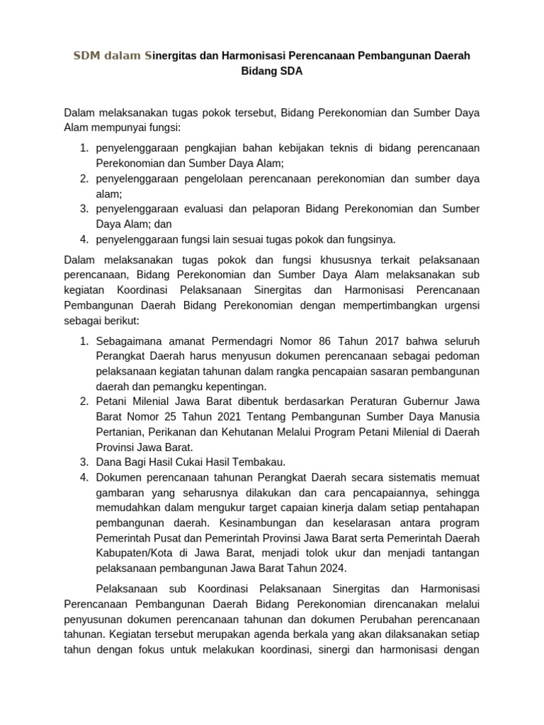 Sinergitas Perencanaan Pembangunan Daerah | PDF