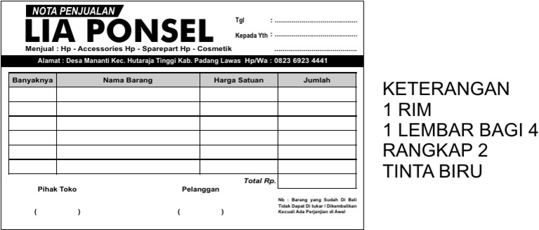 bon faktur lia ponsel PENJUALAN KET DIDALAM | PDF