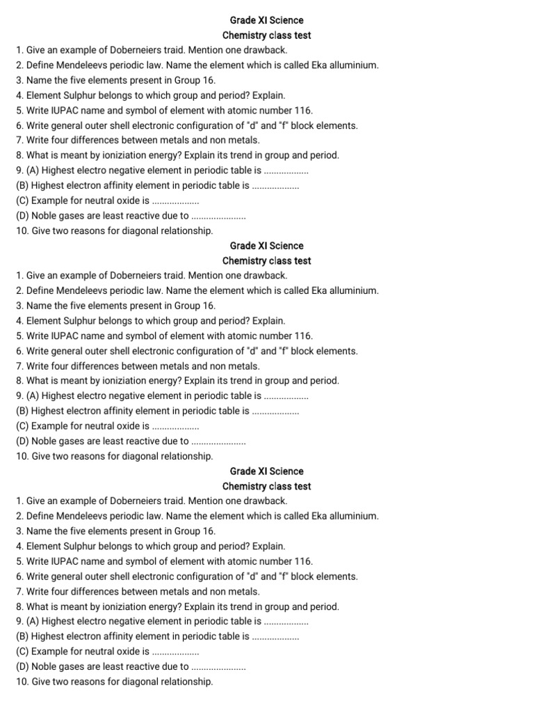 Periodic Table Test | PDF | Periodic Table | Chemical Elements