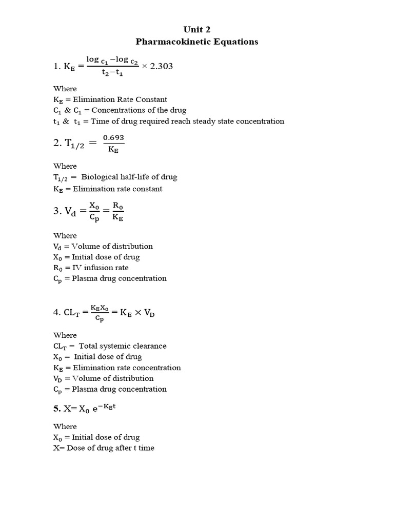 Pharmacokinetic Equations | PDF | Pharmacokinetics | Bioavailability