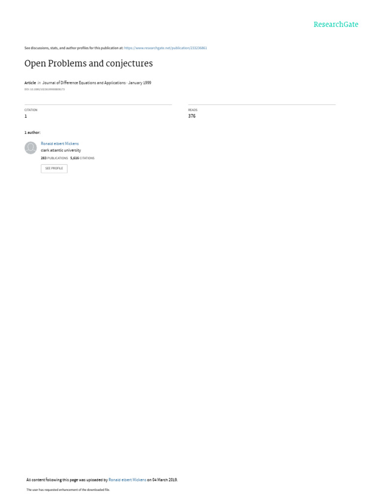 Open Problems and Conjectures | PDF | Mathematical Analysis | Algebra