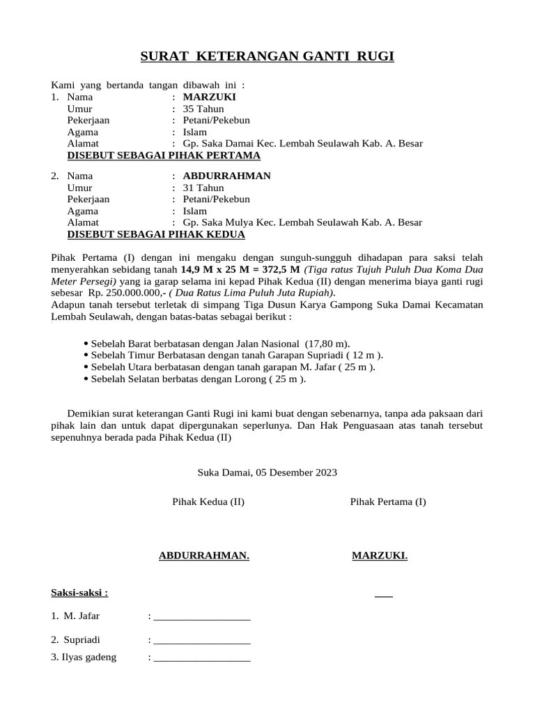 Surat Keterangan Ganti Rugi | PDF