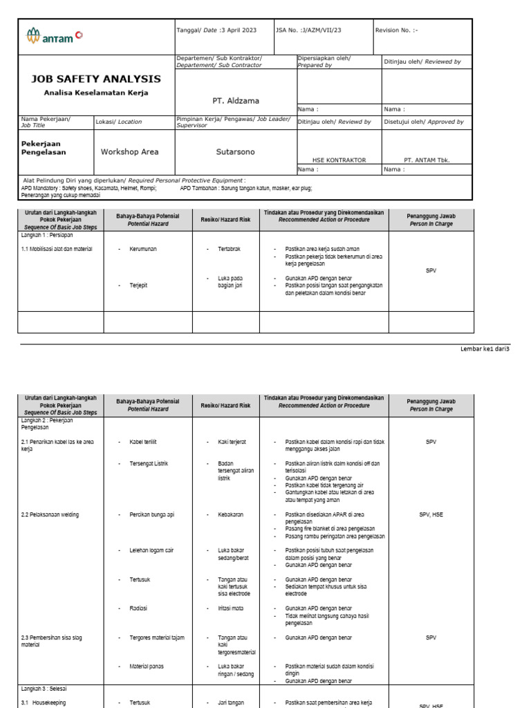 Form JSA Pengelasan | PDF