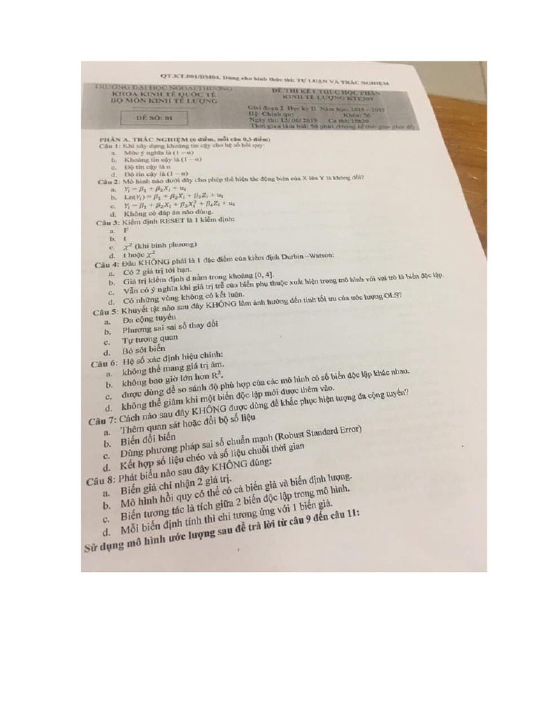 Đề thi cuối kì KTL | PDF