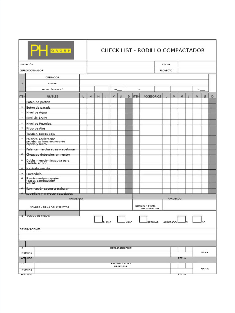Check List Rodillo Compactador | PDF