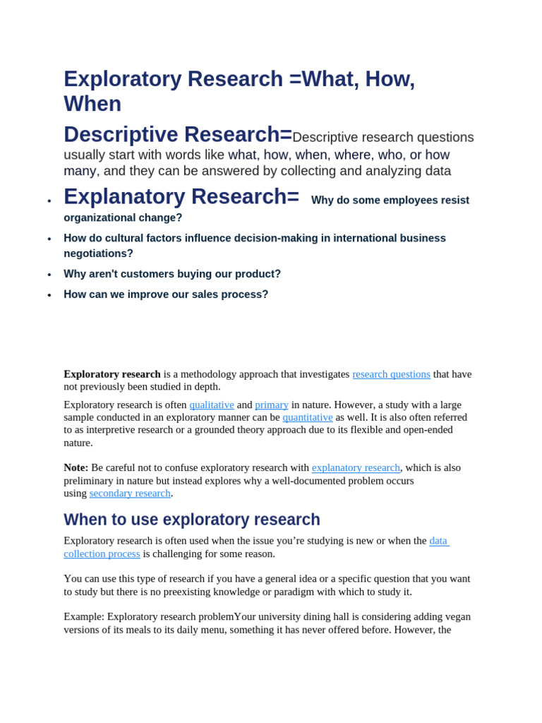 Exploratory Research-Descriptive - Explanatory | PDF | Methodology ...