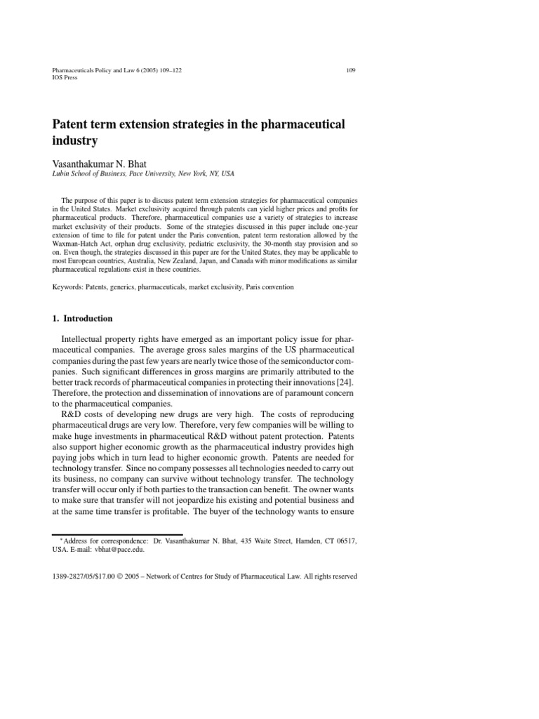 Patent Term Extension Strategies in The Pharmaceutical Industry | PDF ...