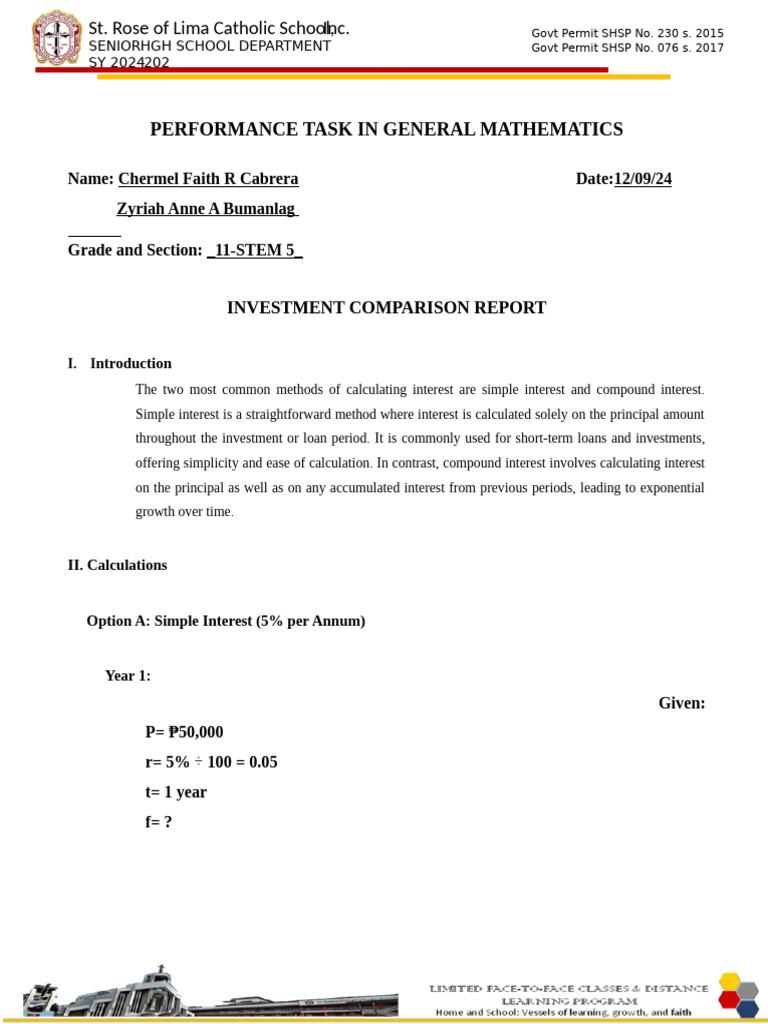 Gen Math Performance Task JP and Charmel | PDF | Interest | Compound Interest