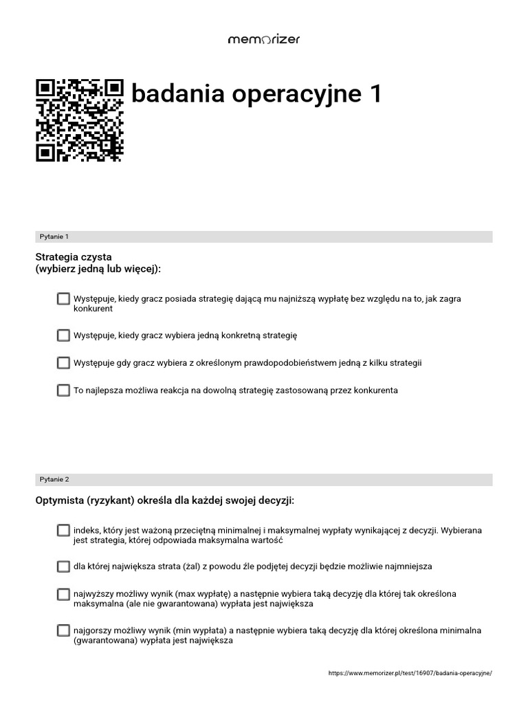 Badania Operacyjne 1 - ROZWIĄŻ | PDF