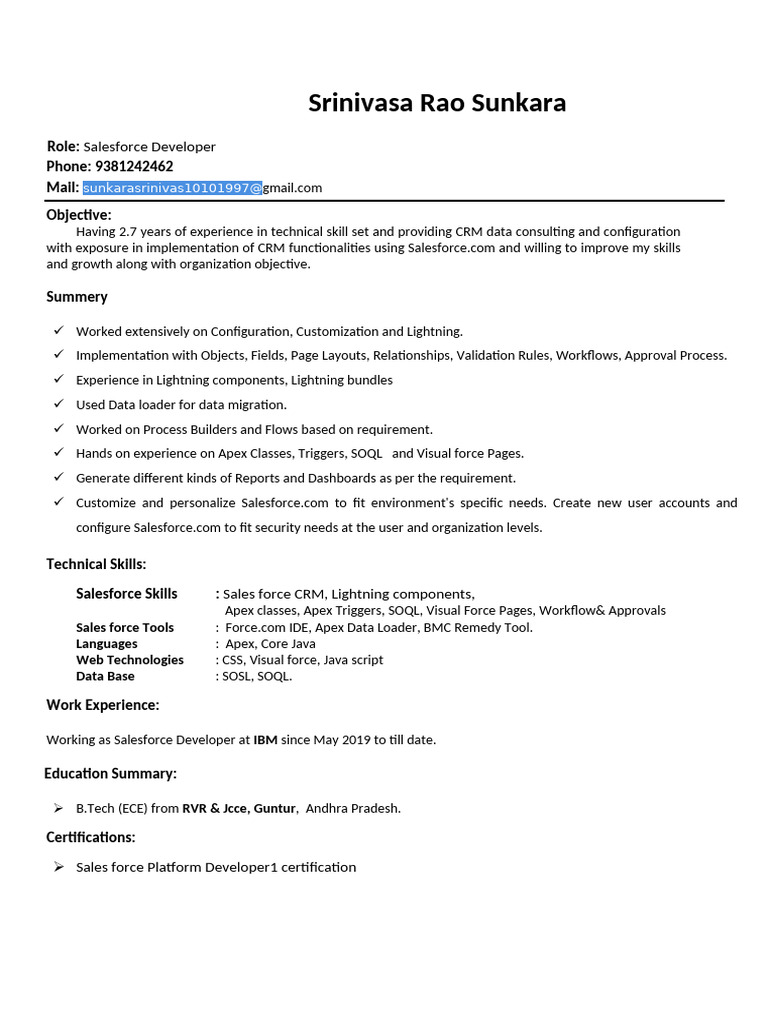 Sinivas Salesforce Developer Resume | PDF | Customer Relationship ...