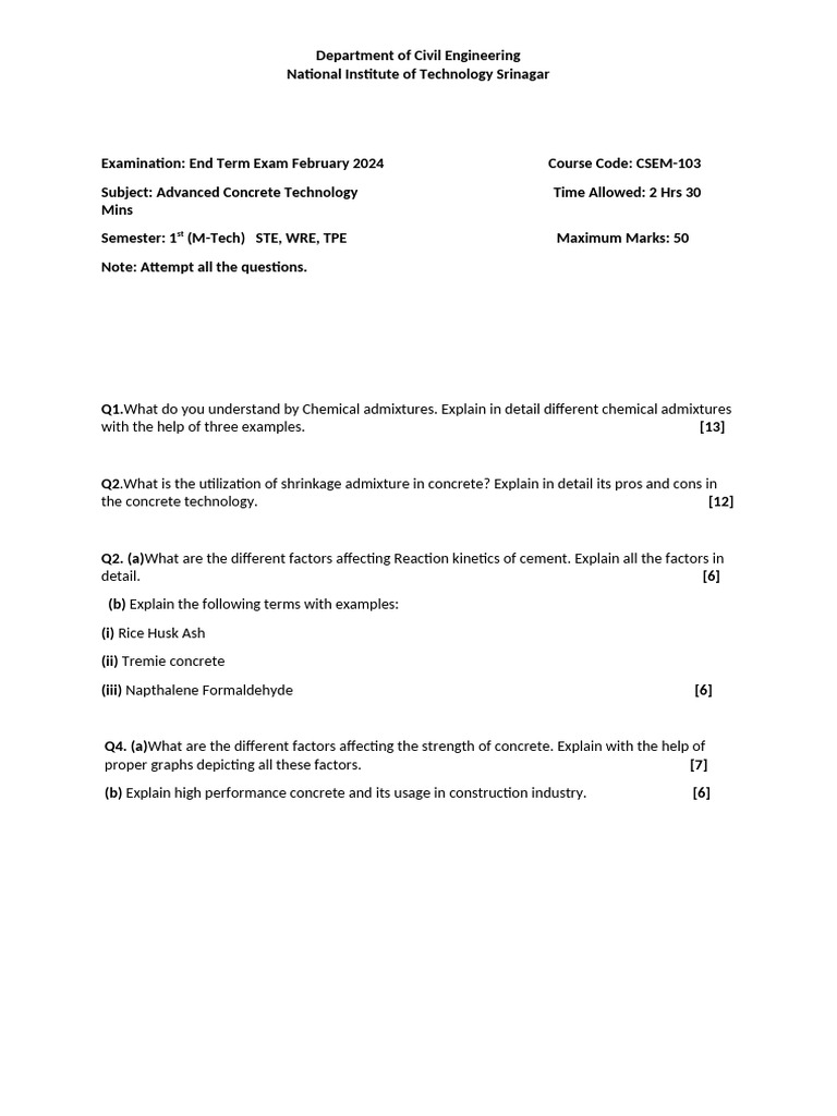 1st Sem ACT | PDF | Concrete | Cement
