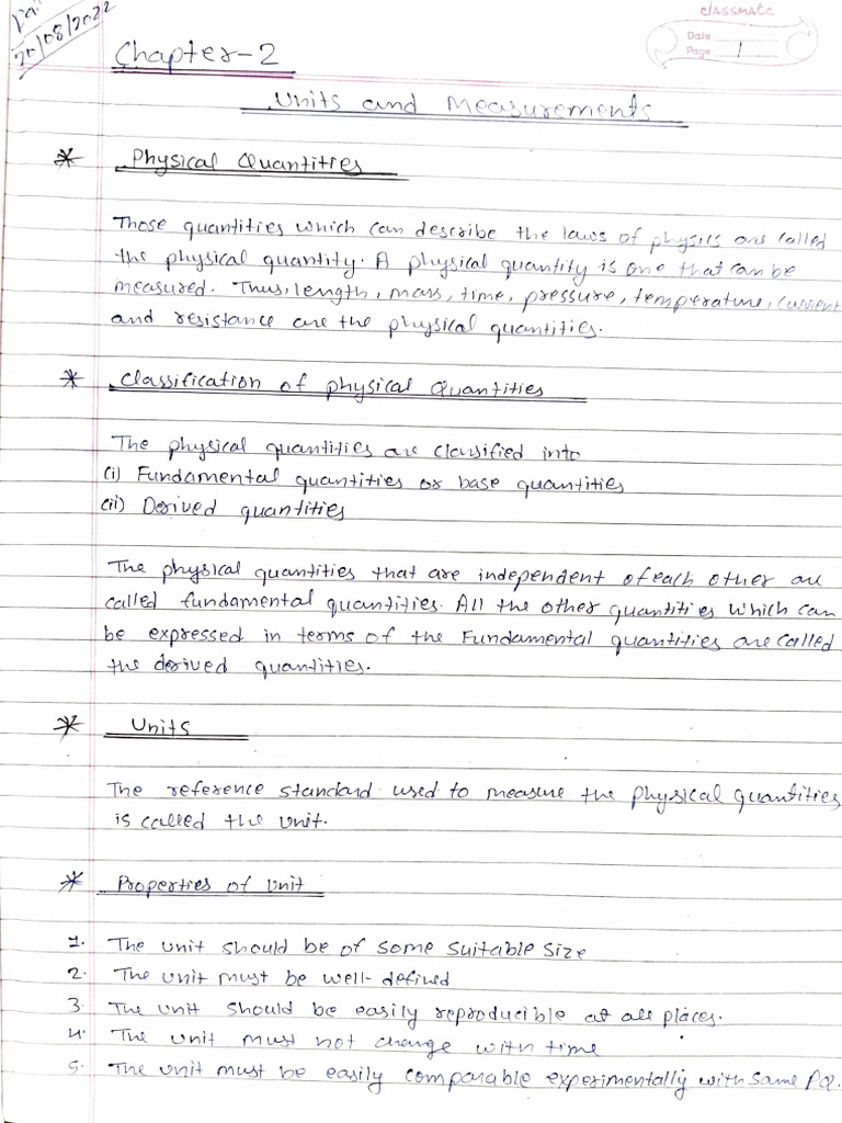 Chapter 2 Units and Measurement | PDF