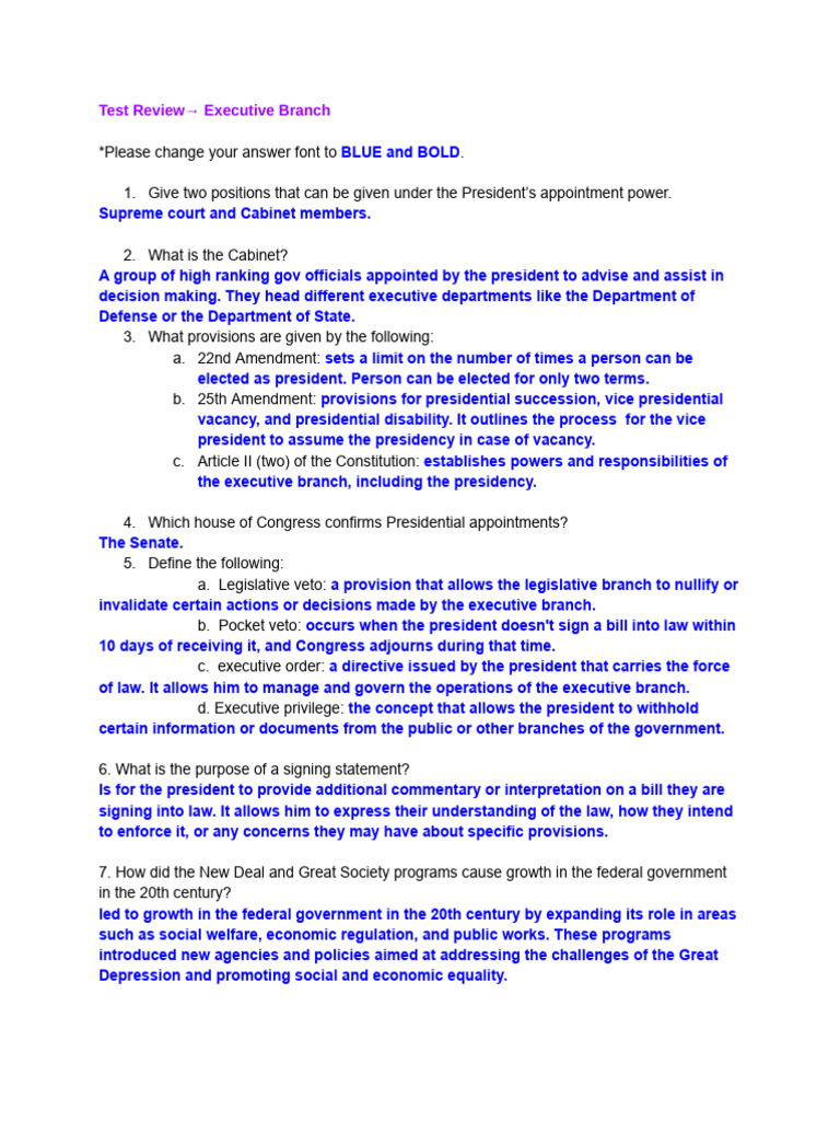 Executive Branch Overview and Key Concepts | PDF | American Government ...