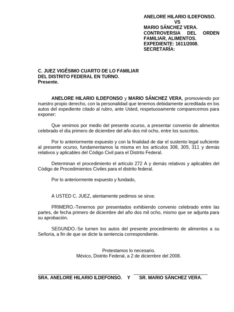 Convenio De Demanda De Pension Alimenticia Pdf Pensión Alimenticia